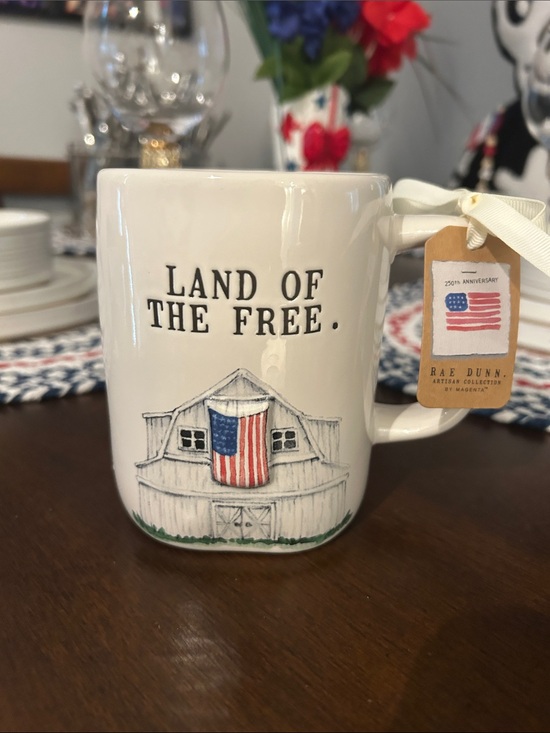 Rae Dunn | Dining | Rae Dunn White Ceramic Land Of The Free Mug With ...